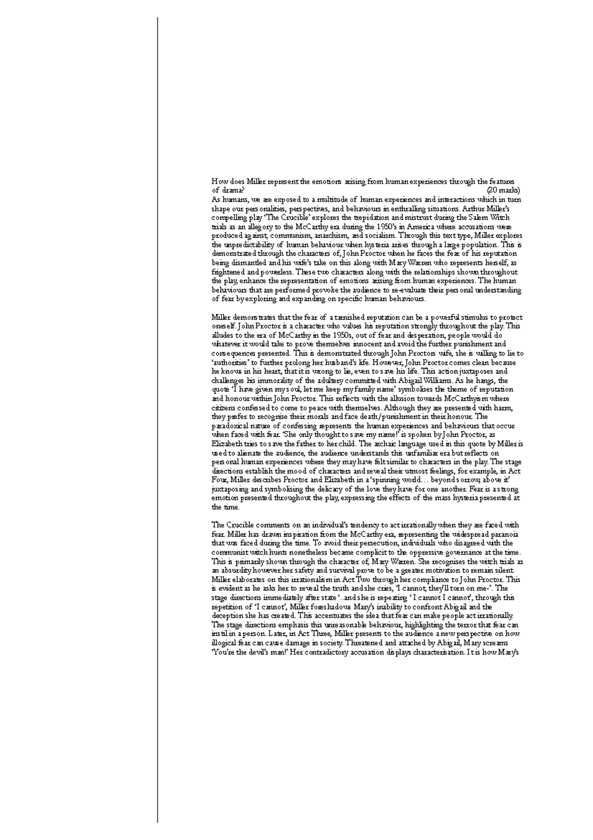 Crucible essay original - How does Miller represent the emotions ...