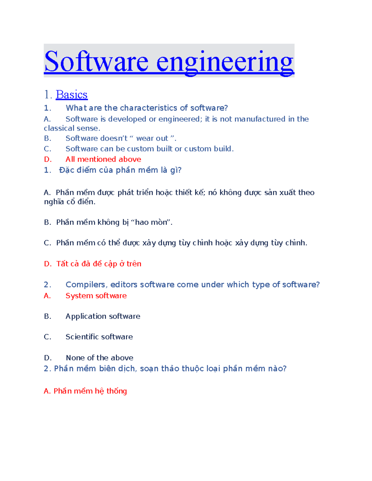 Software-engineering - Software engineering 1. Basics 1. What are the characteristics of ...