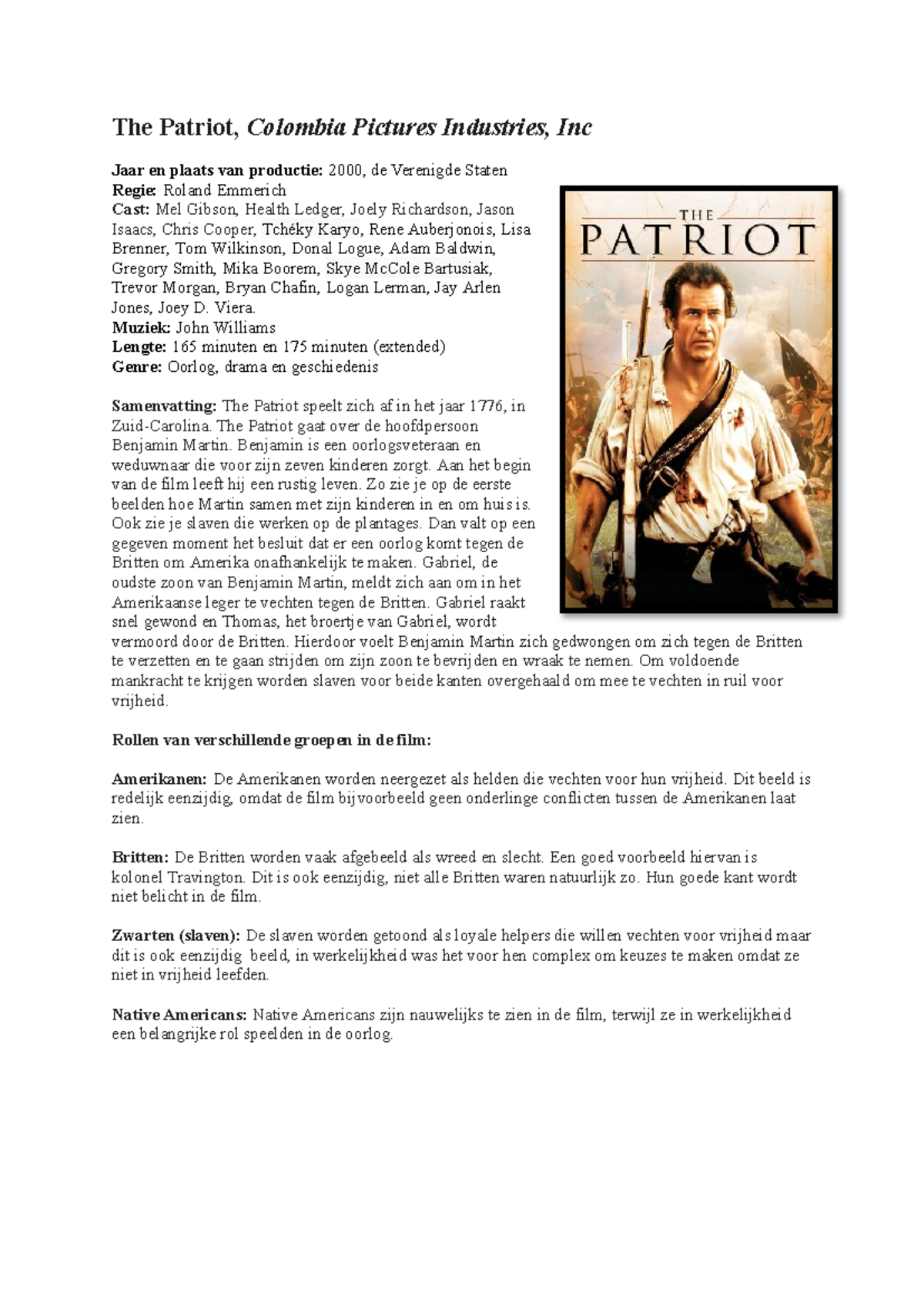 Recensie van de Film 'The Patriot' (2000): Historisch Drama en Analyse ...