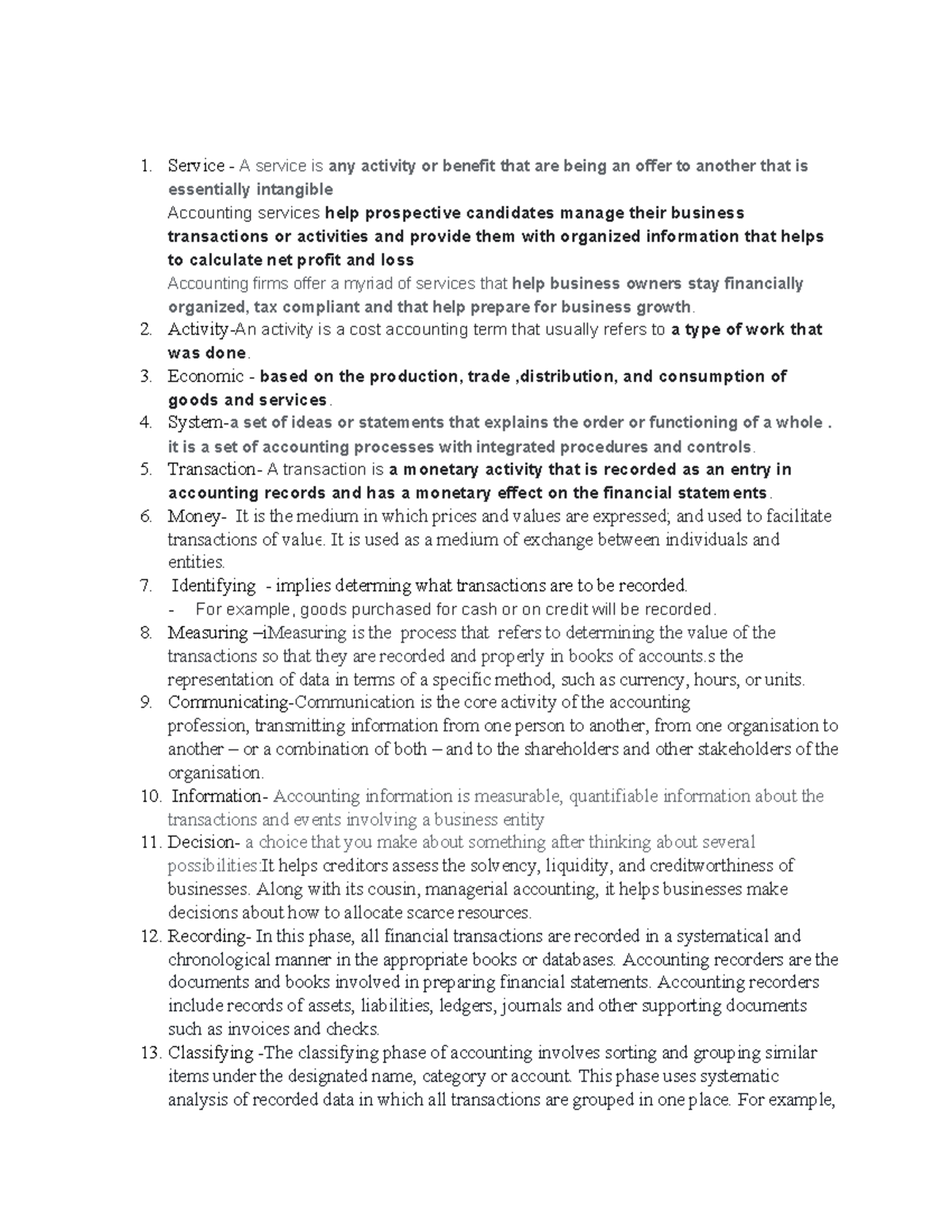 BFAR - basic accounting chapter 1 - 1. Service - A service is any ...