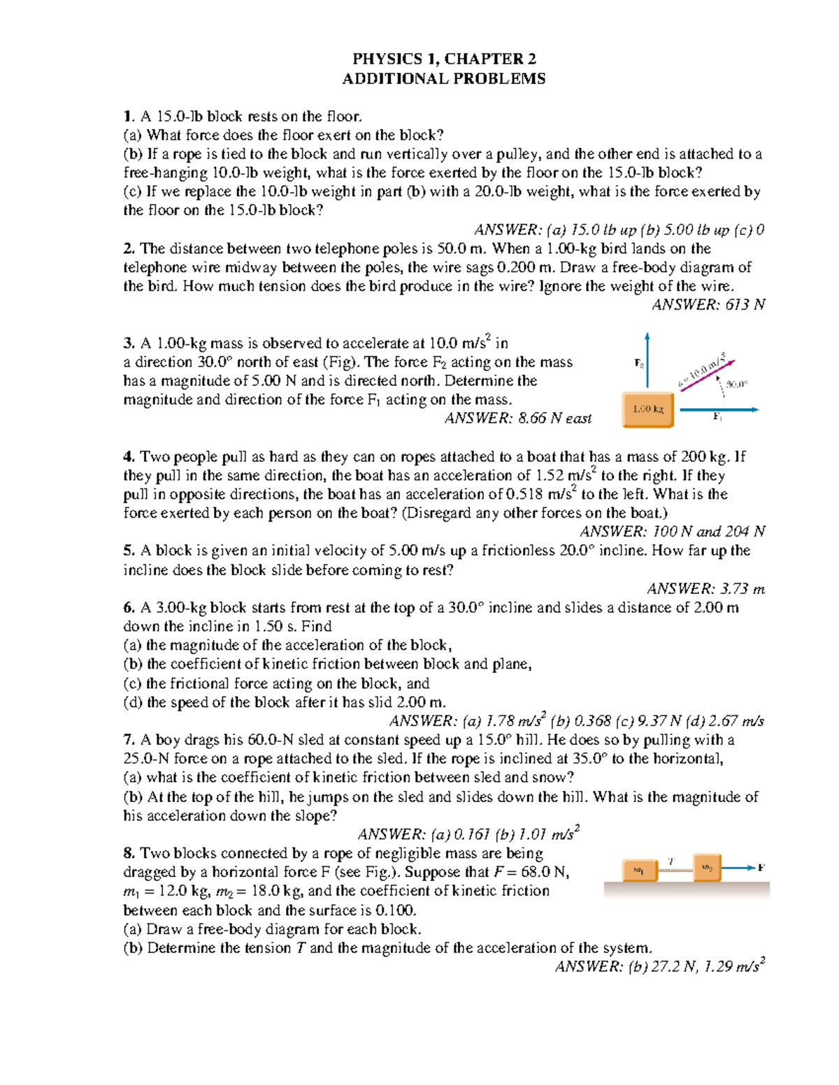 Extra Problem Phys 1Ch2 - PHYSICS 1, CHAPTER 2 ADDITIONAL PROBLEMS A 15 ...