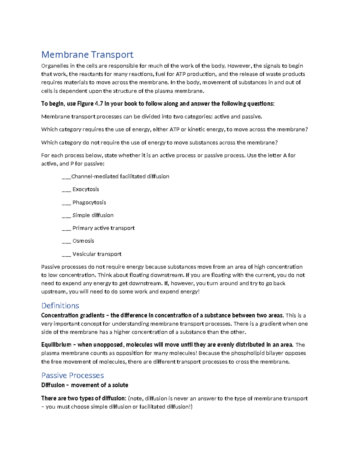 Membrane Transport Processes: Active vs Passive Mechanisms - Studocu