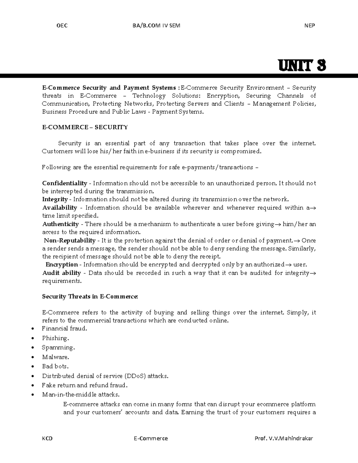 Unit 3: E-Commerce Security & Payment Systems Study Notes - Studocu