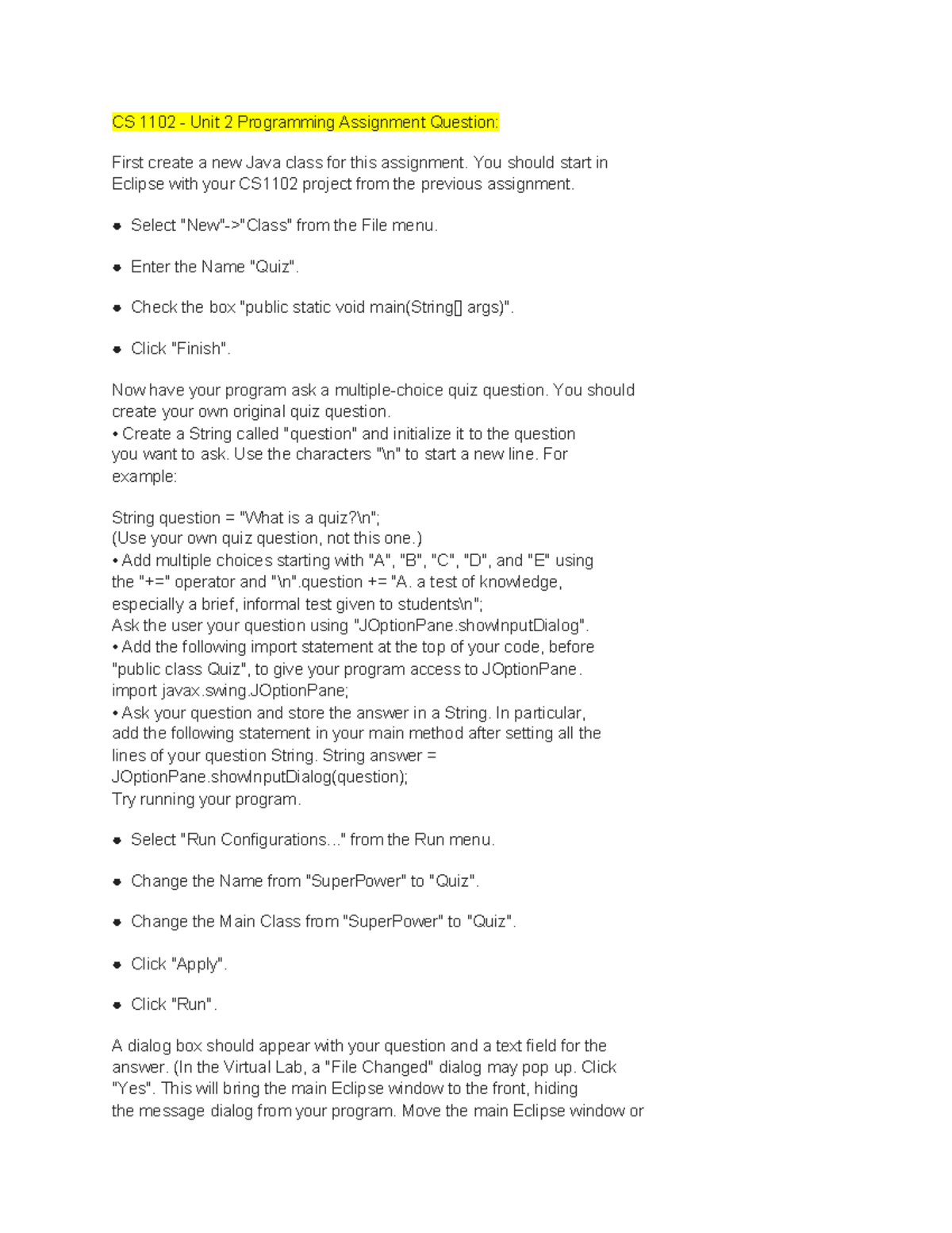 Unit 2 CS1102 AY2021 programming assignment question and answer - CS ...