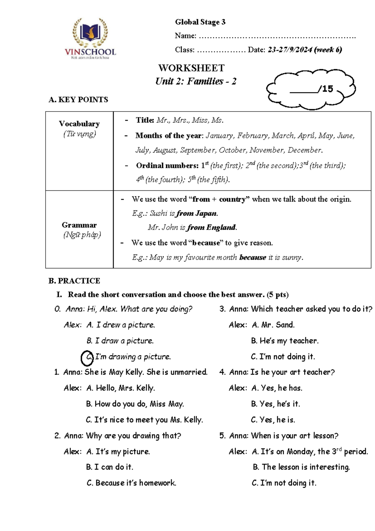 S3.W6.U2.Families Worksheet: Key Points & Practice - Studocu