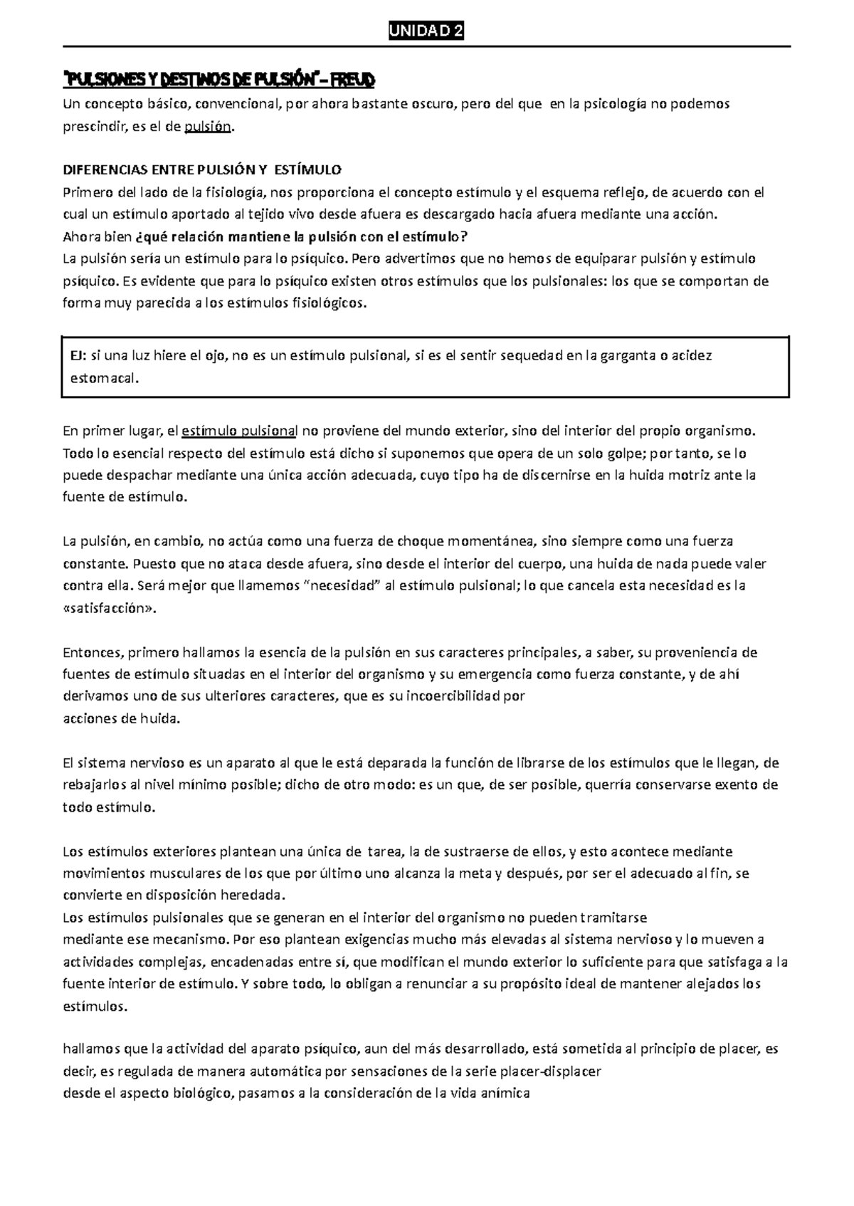 Unidad 2: Desarrollo de la Pulsión en Freud - Resumen - Studocu
