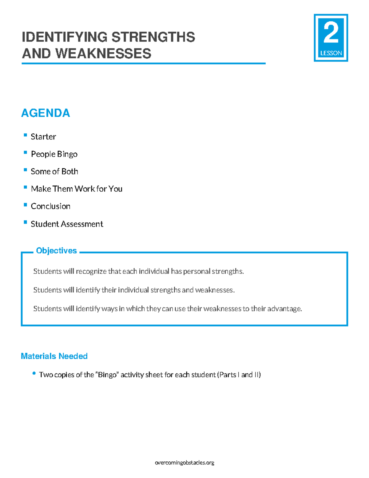 Lesson 2: Identifying Personal Strengths & Weaknesses in Students - Studocu