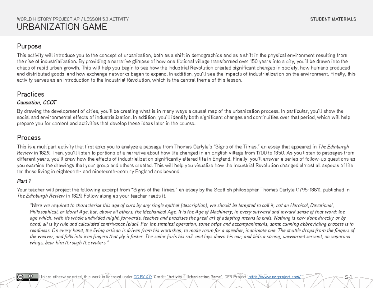 Whpap 531 World History Activity: Urbanization Game Overview - Studocu