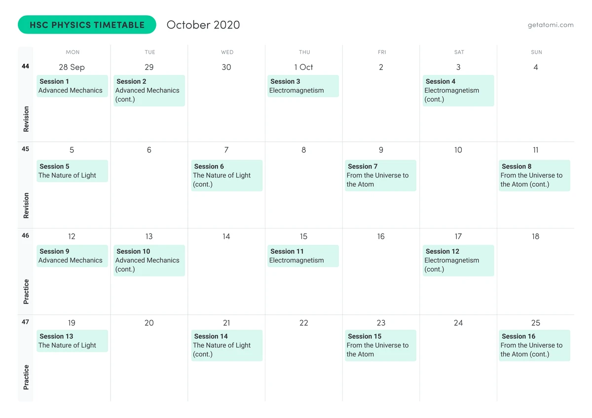 HSC Physics Study Timetable (Oct-Nov 2021) - Atomi Resources - Studocu