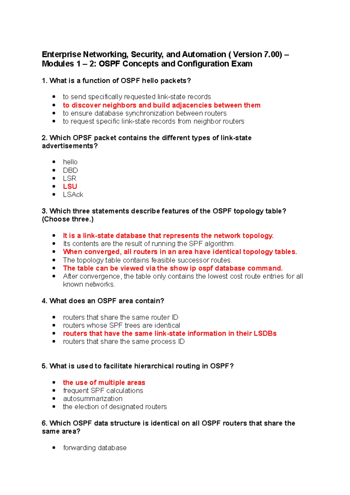 Enterprise Networking, Security, and Automation v7.0 – ENSAv 7 Practice Final Exam Answers - Studocu