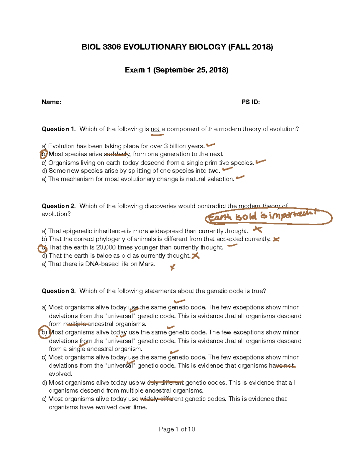 BIOL 3306 EVOLUTIONARY BIOLOGY Exam 1 Review (FALL 2018) - Studocu