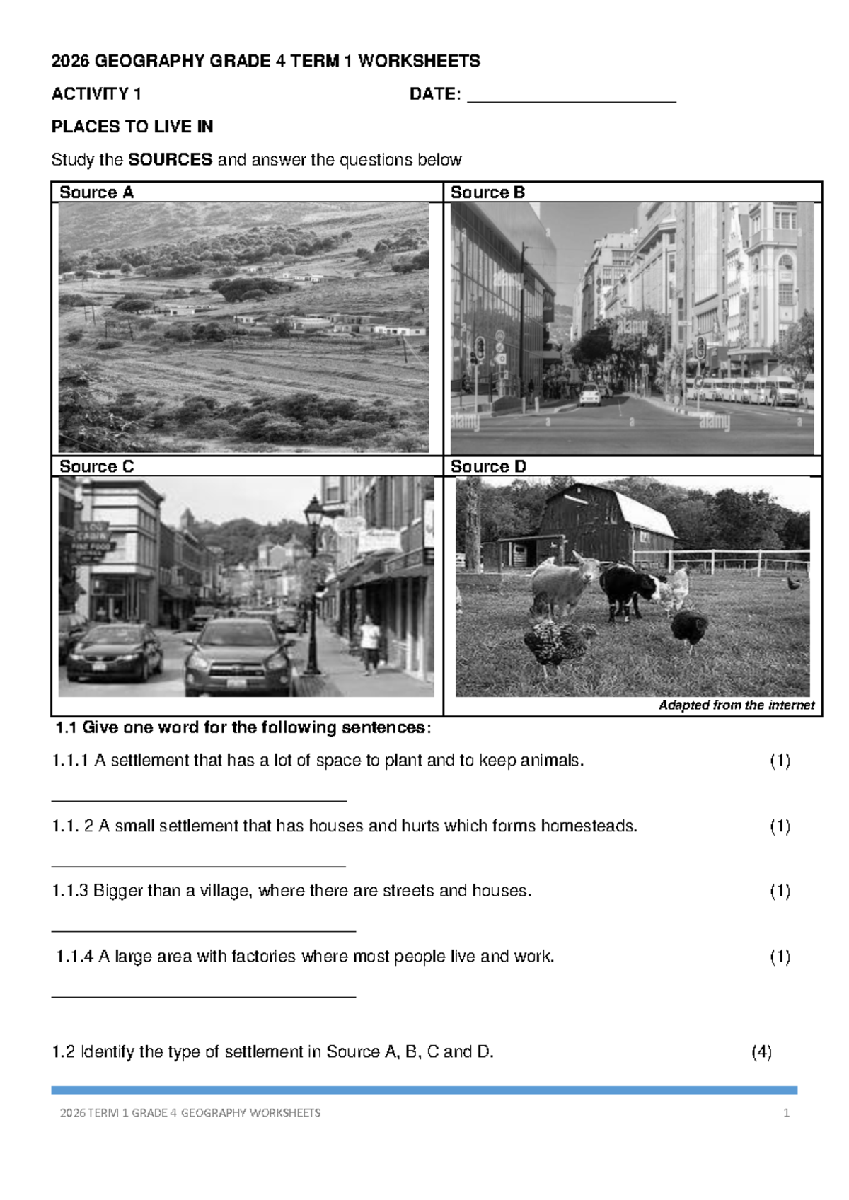 2026 GRADE 4 GEOGRAPHY TERM 1 WORKSHEETS & ACTIVITIES - Studocu