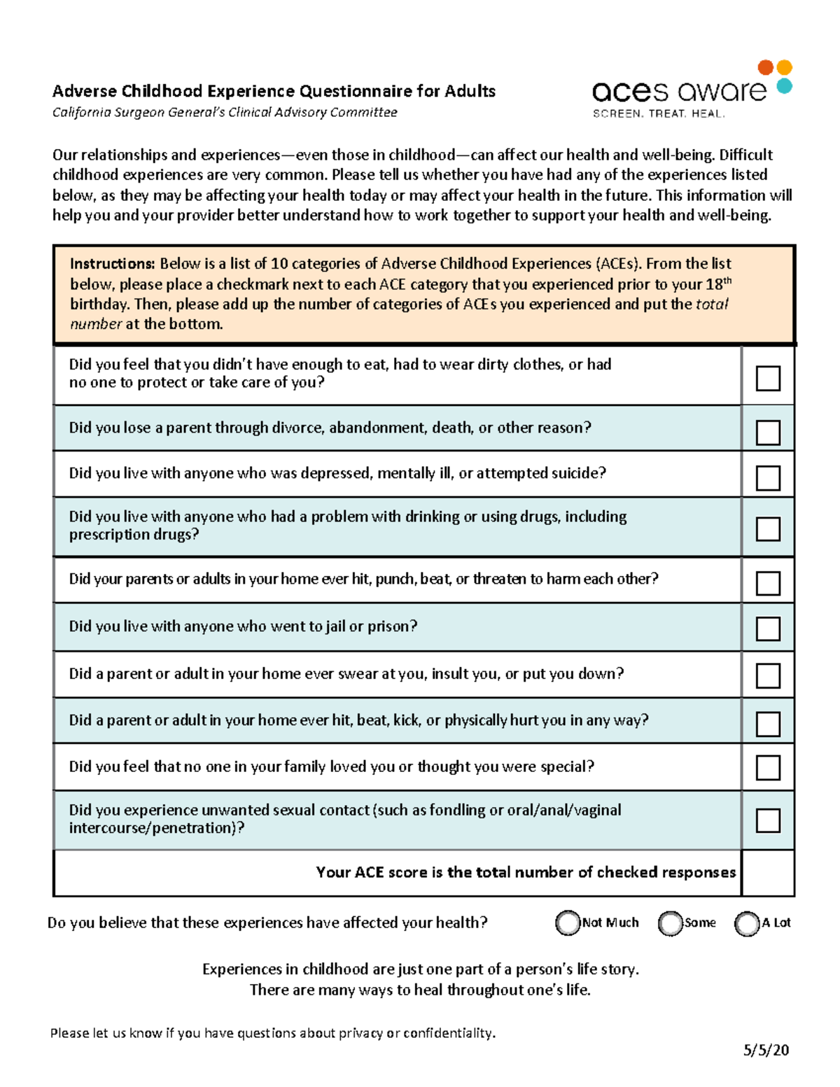 WK4 ACE Questionnaire for Adults Identified English - Adverse Childhood ...