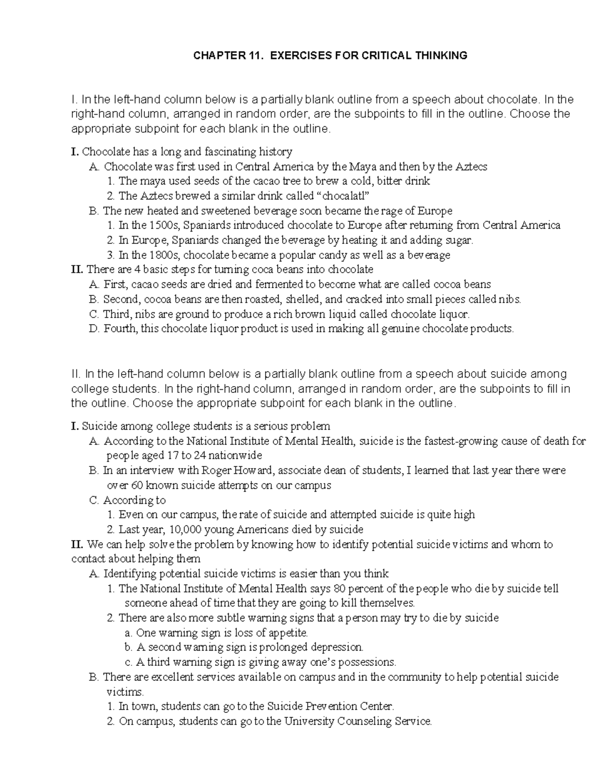Chapter 11- Exercises for Critical Thinking - CHAPTER 11. EXERCISES FOR ...