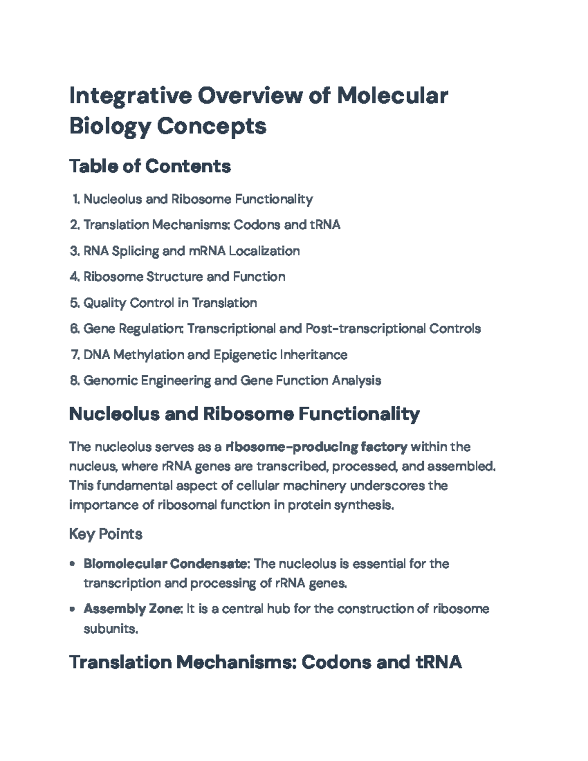 Molecular Biology Integrative Overview: Key Concepts and Mechanisms ...