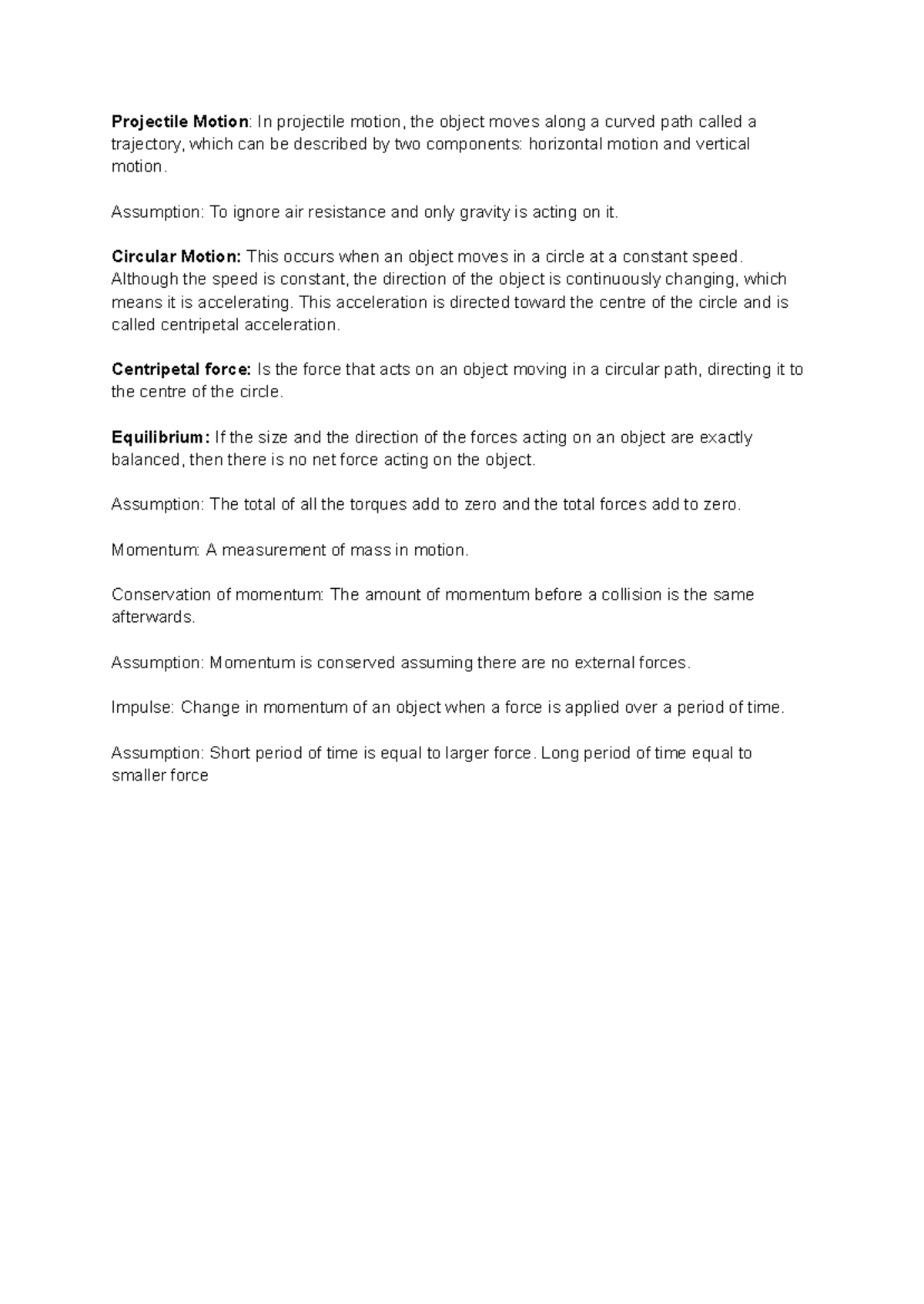 Mechanics Level 2: Projectile & Circular Motion Concepts - Studocu