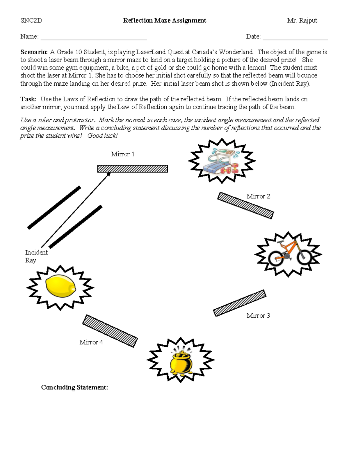 SNC2D Reflection Maze Assignment: Laws of Reflection Activity - Studocu