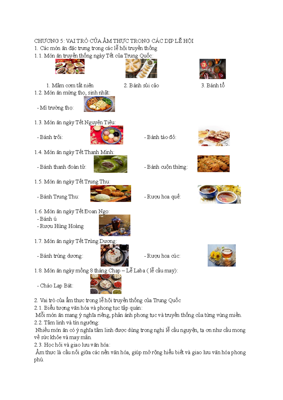 Tóm tắt CHƯƠNG 5: Ẩm Thực Trong Lễ Hội Truyền Thống Trung Quốc - Studocu