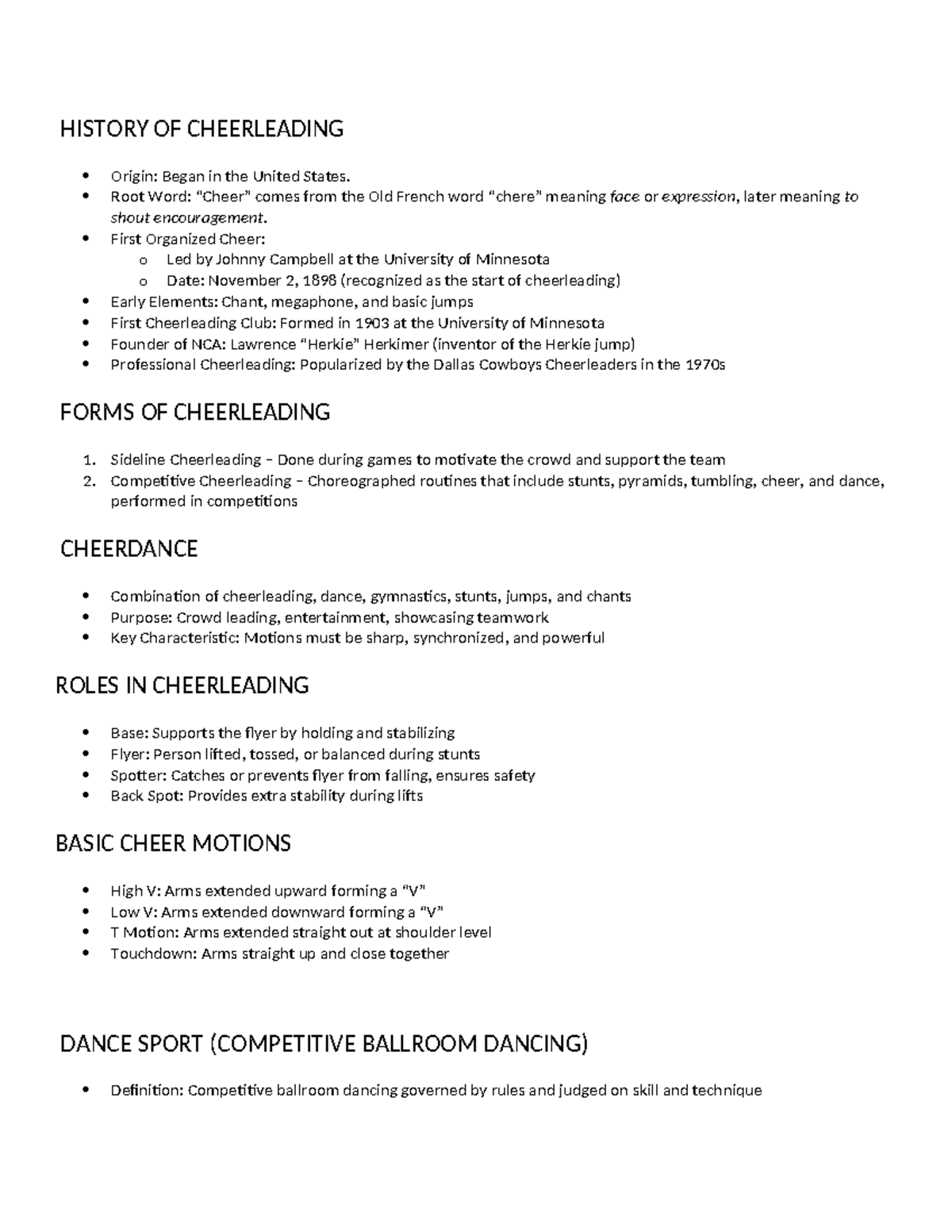 HIST 101: Overview of Cheerleading History and Forms - Studocu