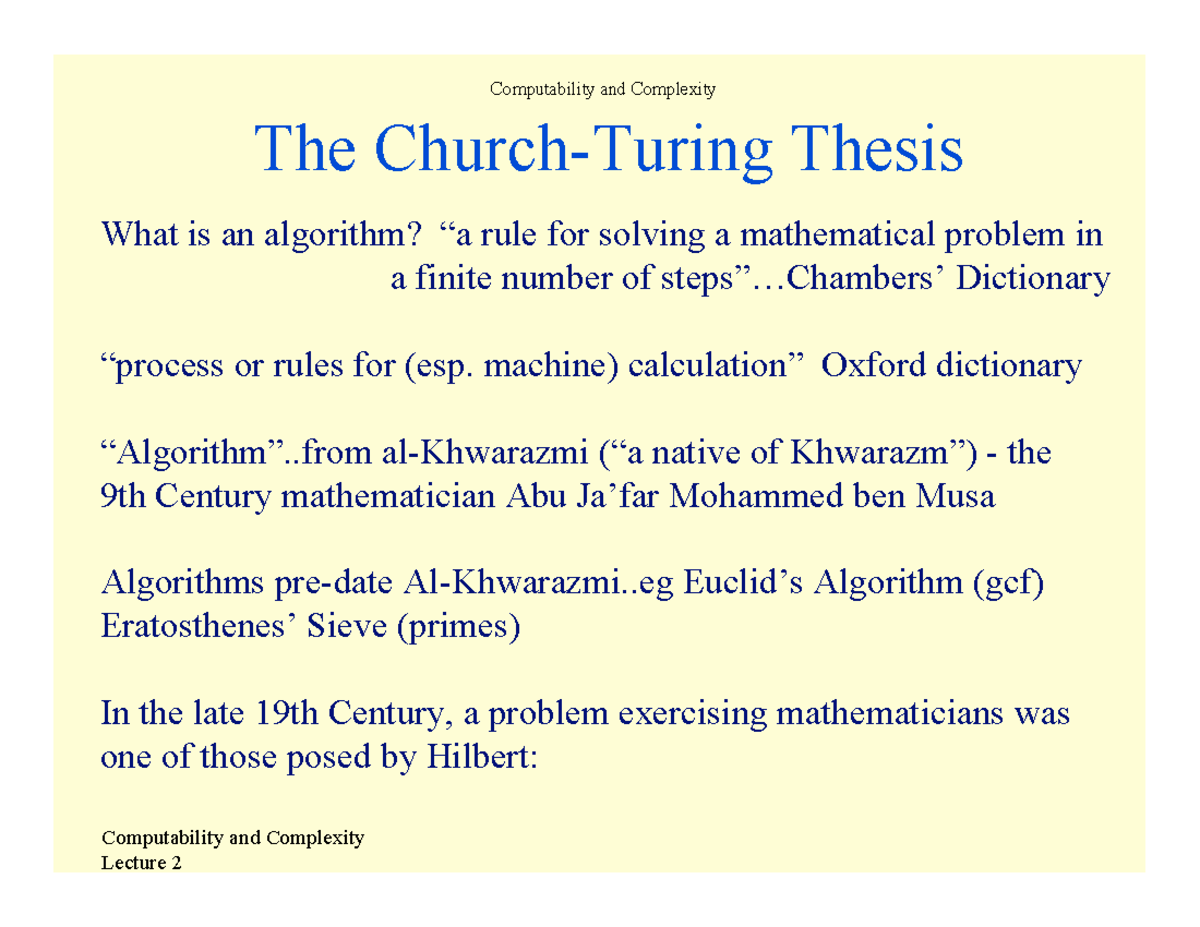 C240 Lecture 2: Understanding Algorithms and Turing Machines - Studocu