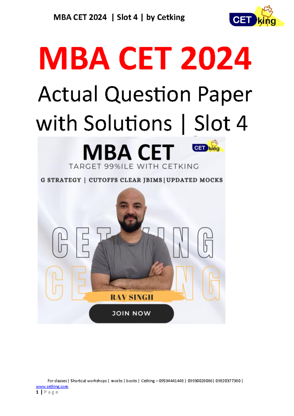 MBA CET 2024 Slot 4 - Actual Question Paper with Solutions - Studocu