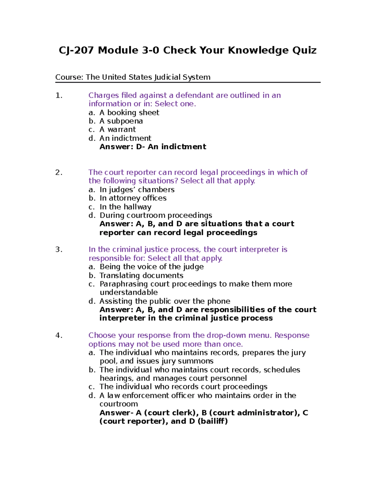 CJ 207 7-3 Quiz - Quiz for all of Module 7 - CJ-207 7-3 Module Seven ...