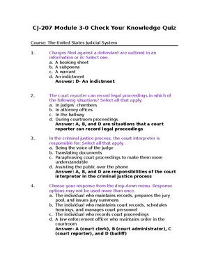 CJ 207 7-3 Quiz - Quiz for all of Module 7 - CJ-207 7-3 Module Seven Quiz Course: The United ...