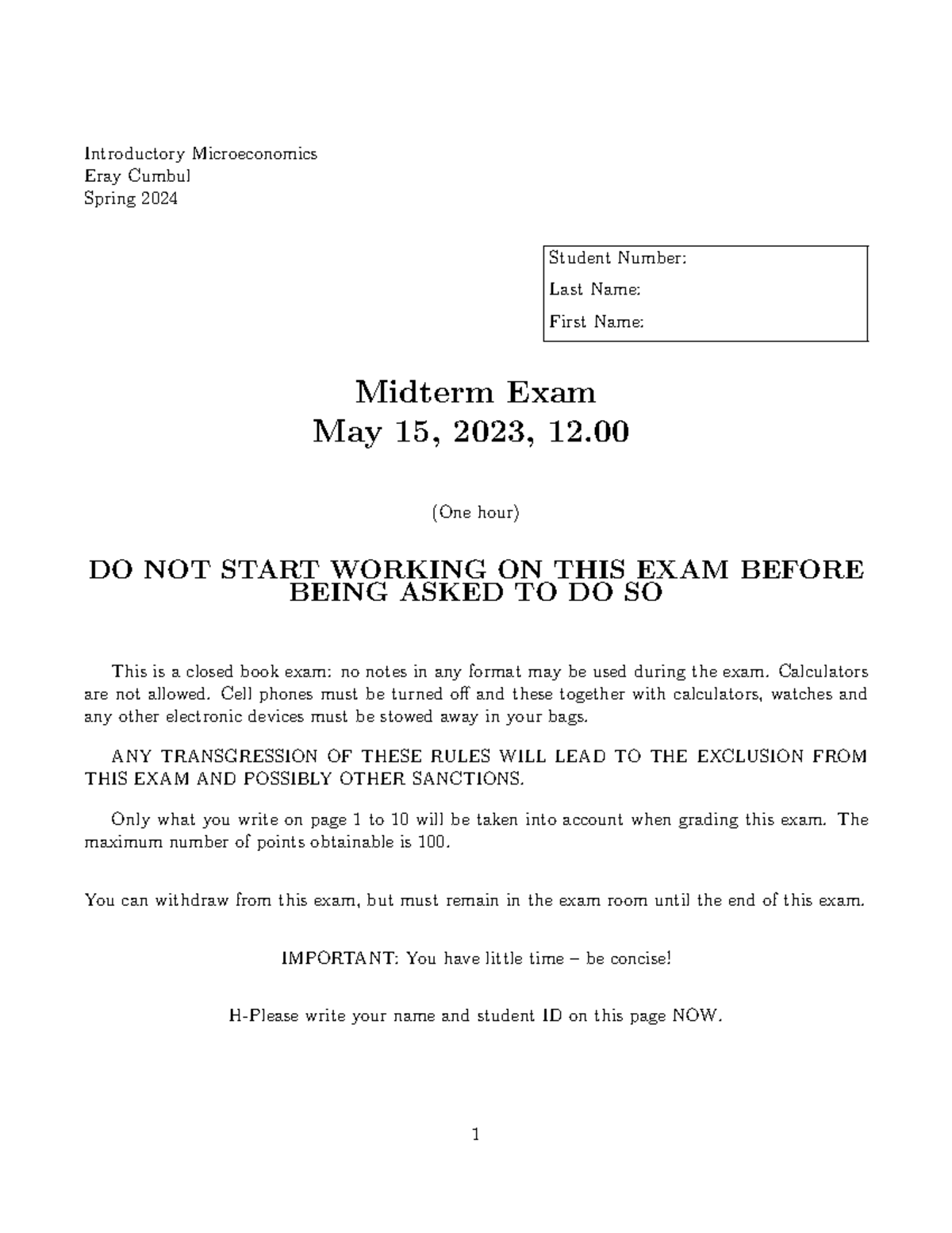 Introductory Microeconomics (Econ 101) Midterm Exam Study Guide - Studocu