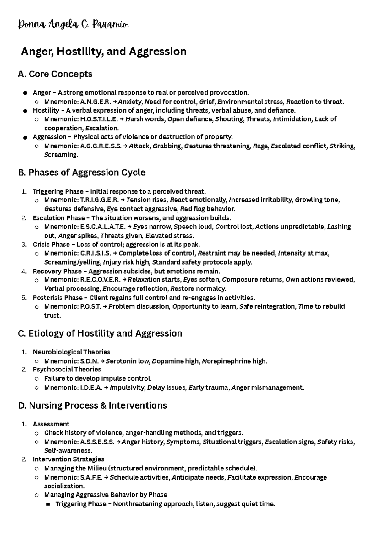 Psychiatric Notes: Understanding Anger, Hostility, and Aggression - Studocu