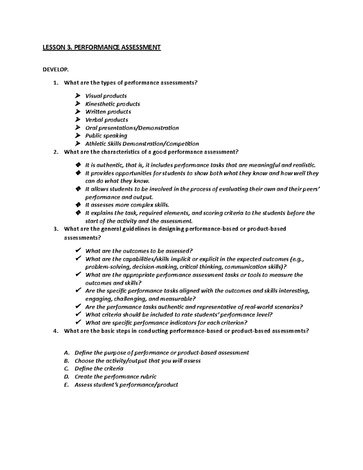 Lesson 3: Performance Assessment in Prof Ed 9 - Activity Overview - Studocu