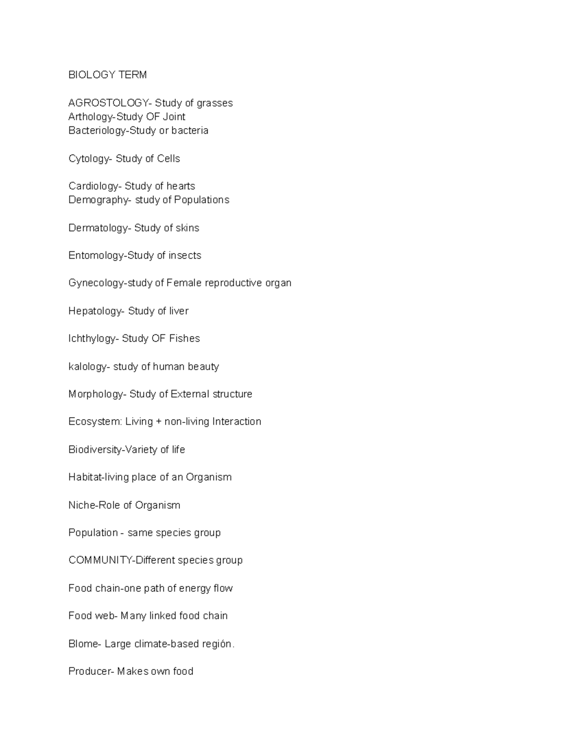 BIOLOGY TERM Study Notes: Cells, Ecosystems, and Human Circulation ...