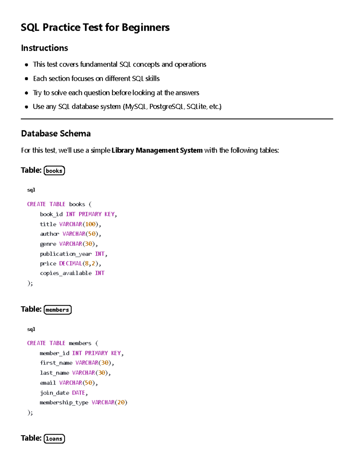 SQL 101: Beginner's Practice Test on Fundamental SQL Concepts - Studocu