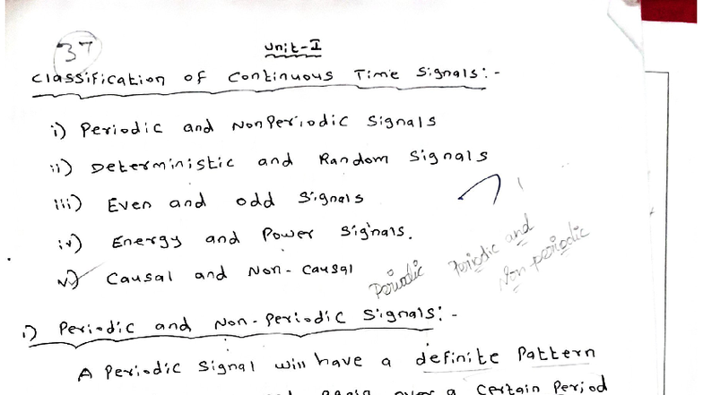 Unit 1: Classification of Continuous Time Signals - SP Notes - Studocu