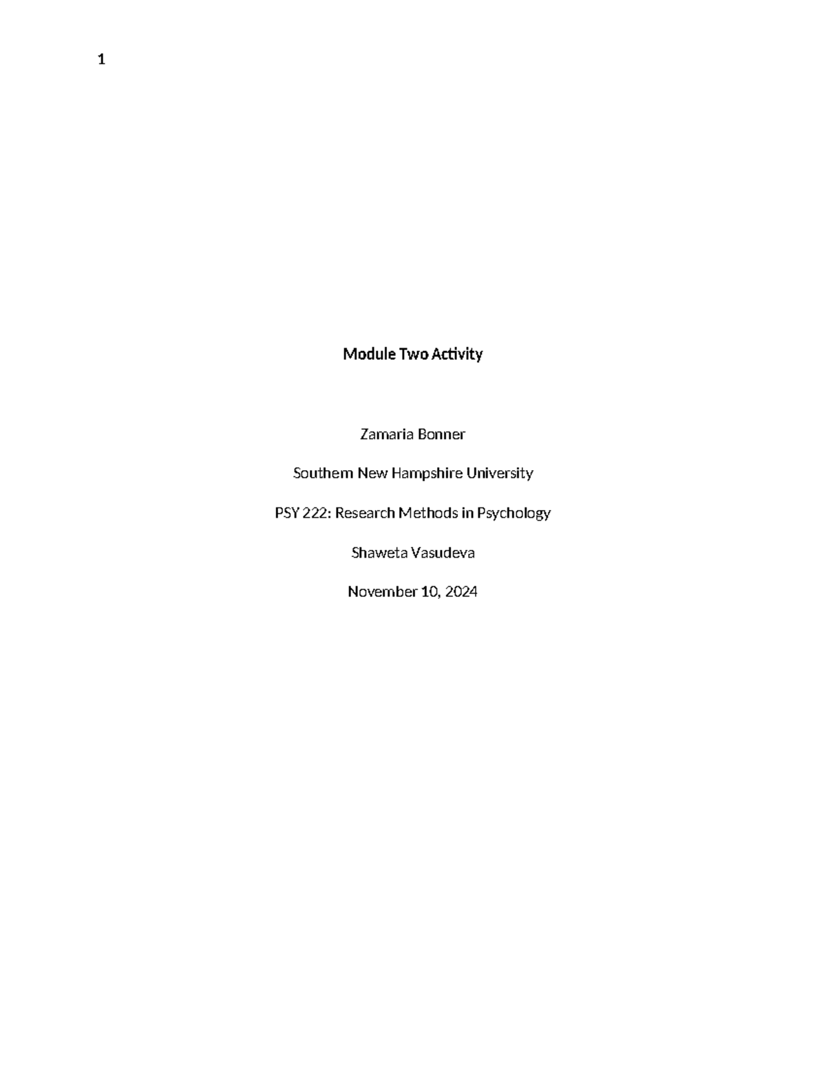 PSY222 Module Two Activity (1) - Module Two Activity Zamaria Bonner ...