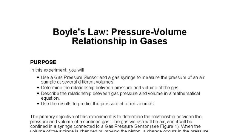Boyle's Law Experiment: Pressure-Volume Relationship (2021) - Studocu