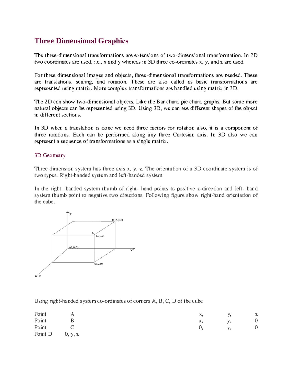 300 - Three Dimensional Graphics Concepts and Transformations - Studocu