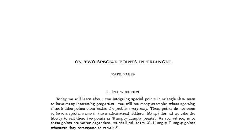 Title: KAPIL: Special Points in Triangle - Humpty and Dumpty Points ...