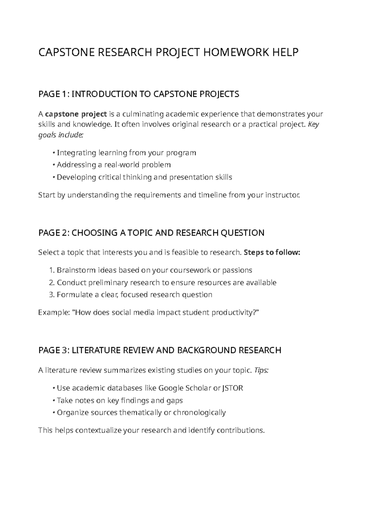CAPSTONE RESEARCH PROJECT GUIDE: INTRODUCTION & TIPS - Studocu