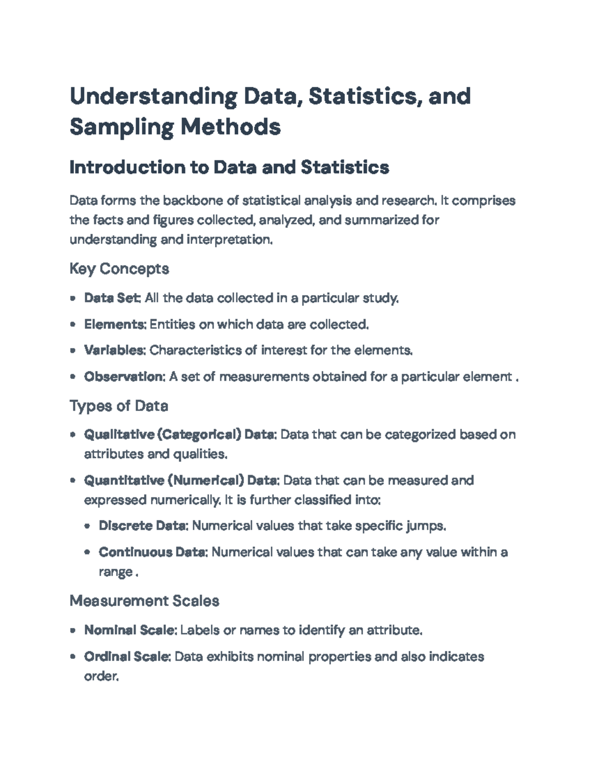 Understanding Data, Statistics, and Sampling Methods - Introductory ...