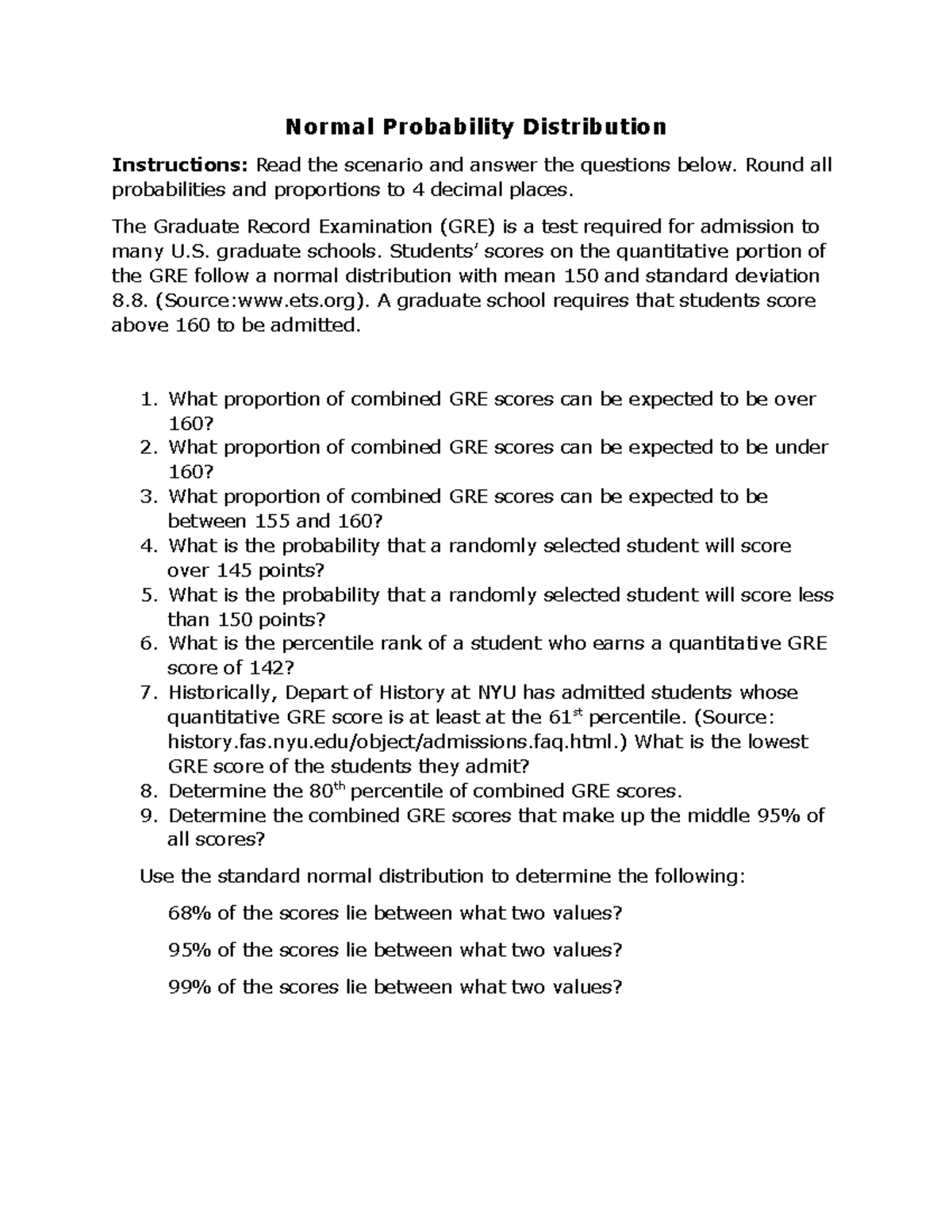 Normal Probability Distribution Activity - Normal Probability ...