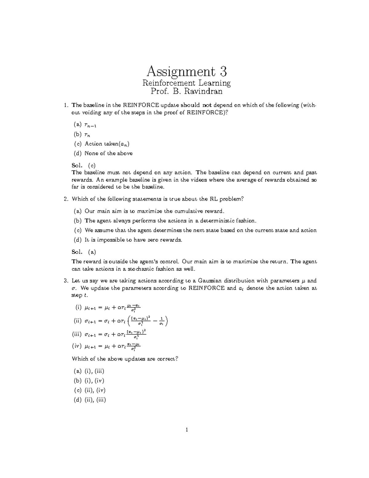 A3 - Reinforcement Learning Assignment 3 Solutions - Studocu