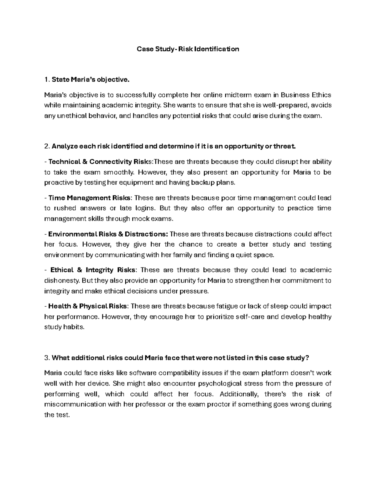 Case Study - Risk Management for Online Midterm Exam Success - Studocu