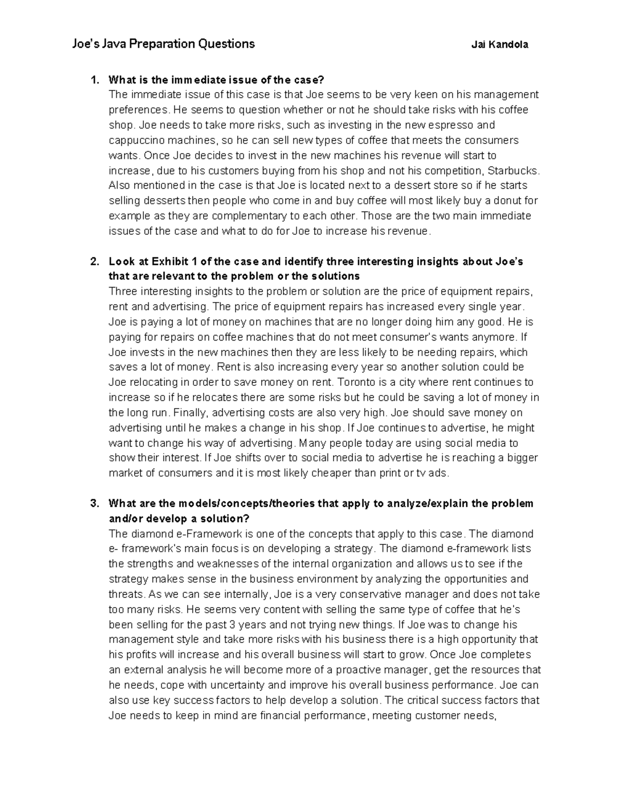 Java Case Study Prep Questions for Joe's Coffee Shop Management - Studocu