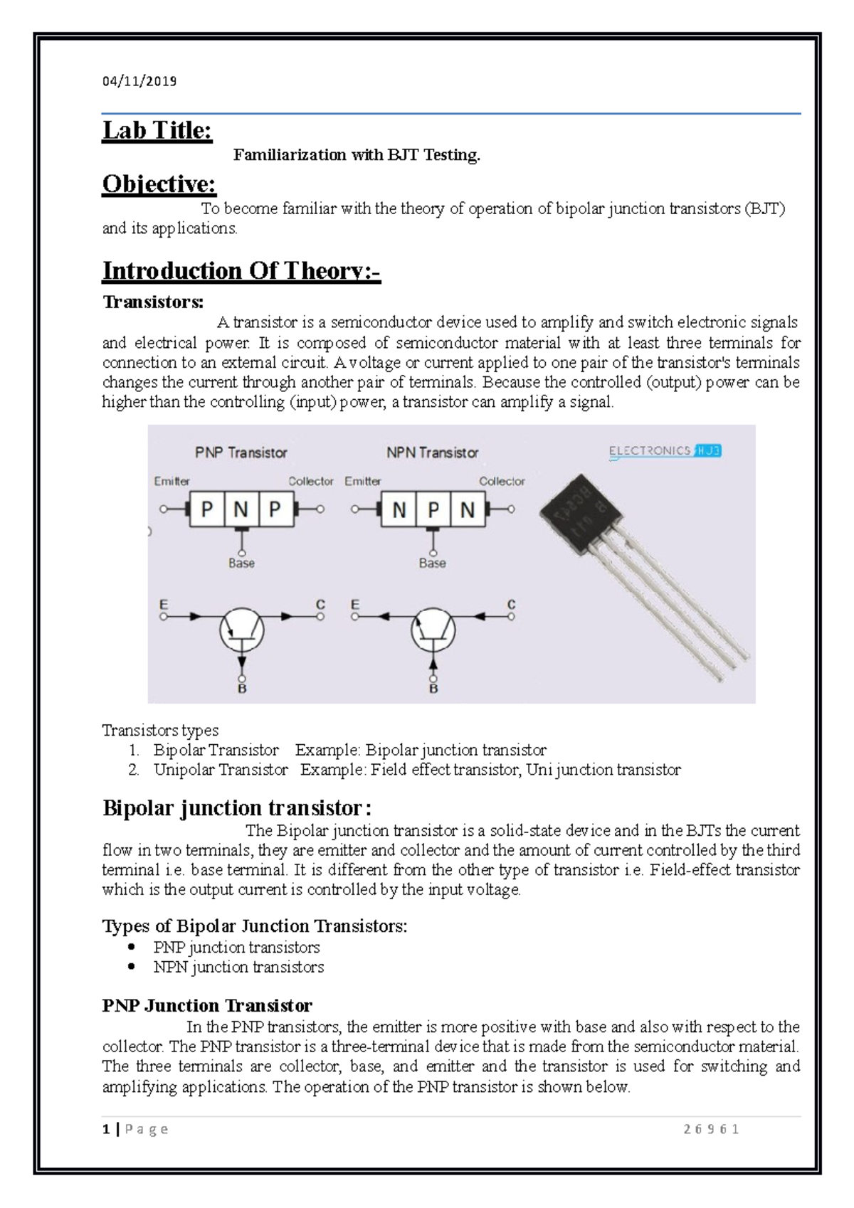 Lab #008 - BJT Testing and Characteristics Report - Studocu