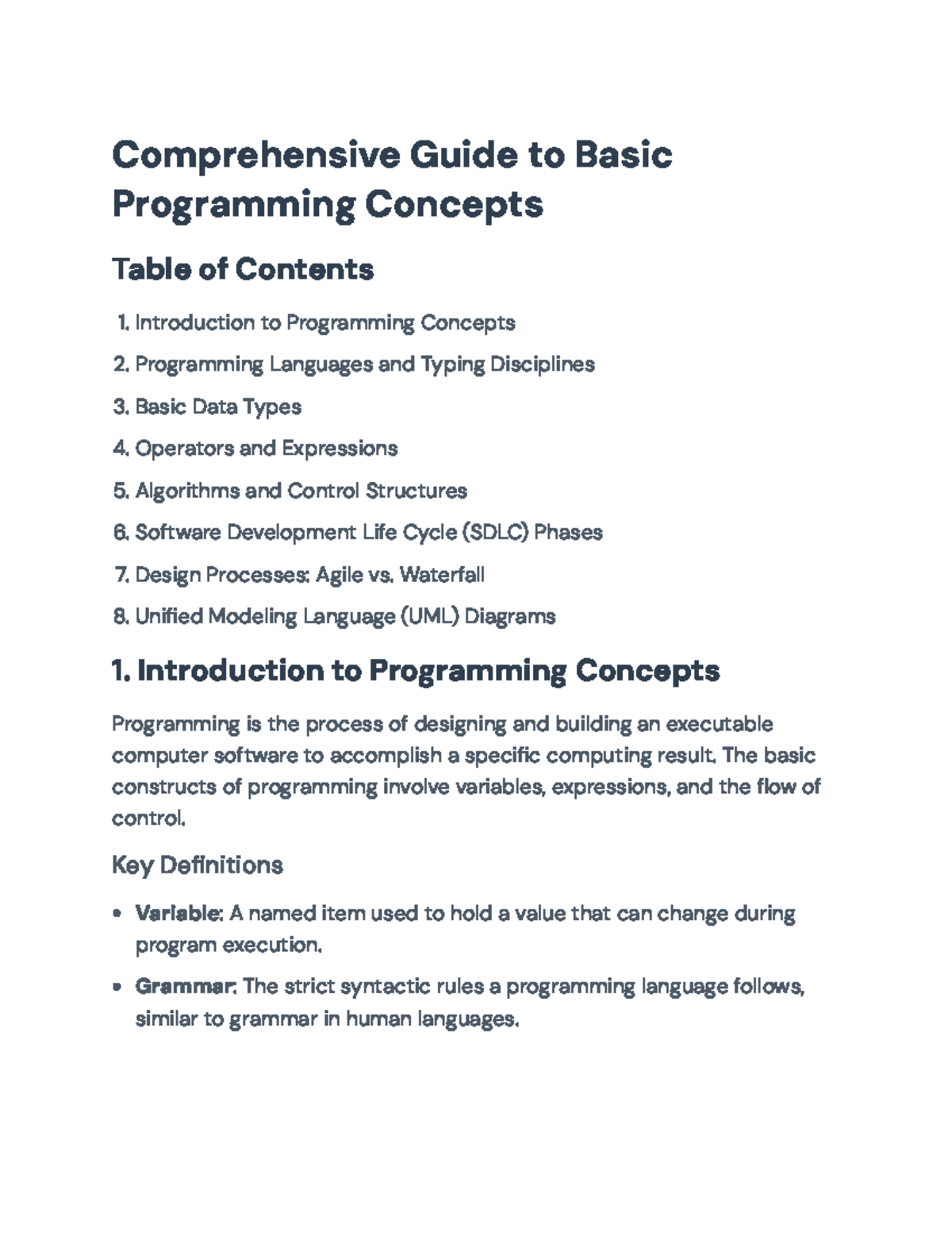 Comprehensive Guide to Basic Programming Concepts and SDLC ...