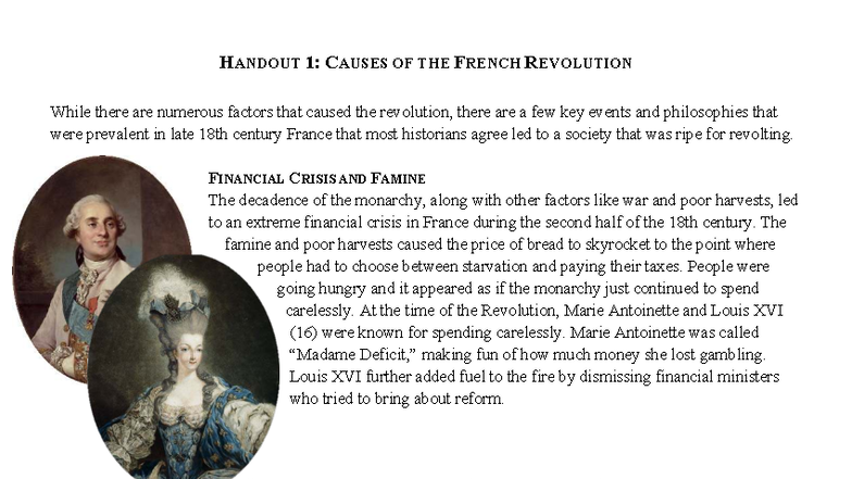 HANDOUT 1: CAUSES & EVENTS OF THE FRENCH REVOLUTION - Studocu