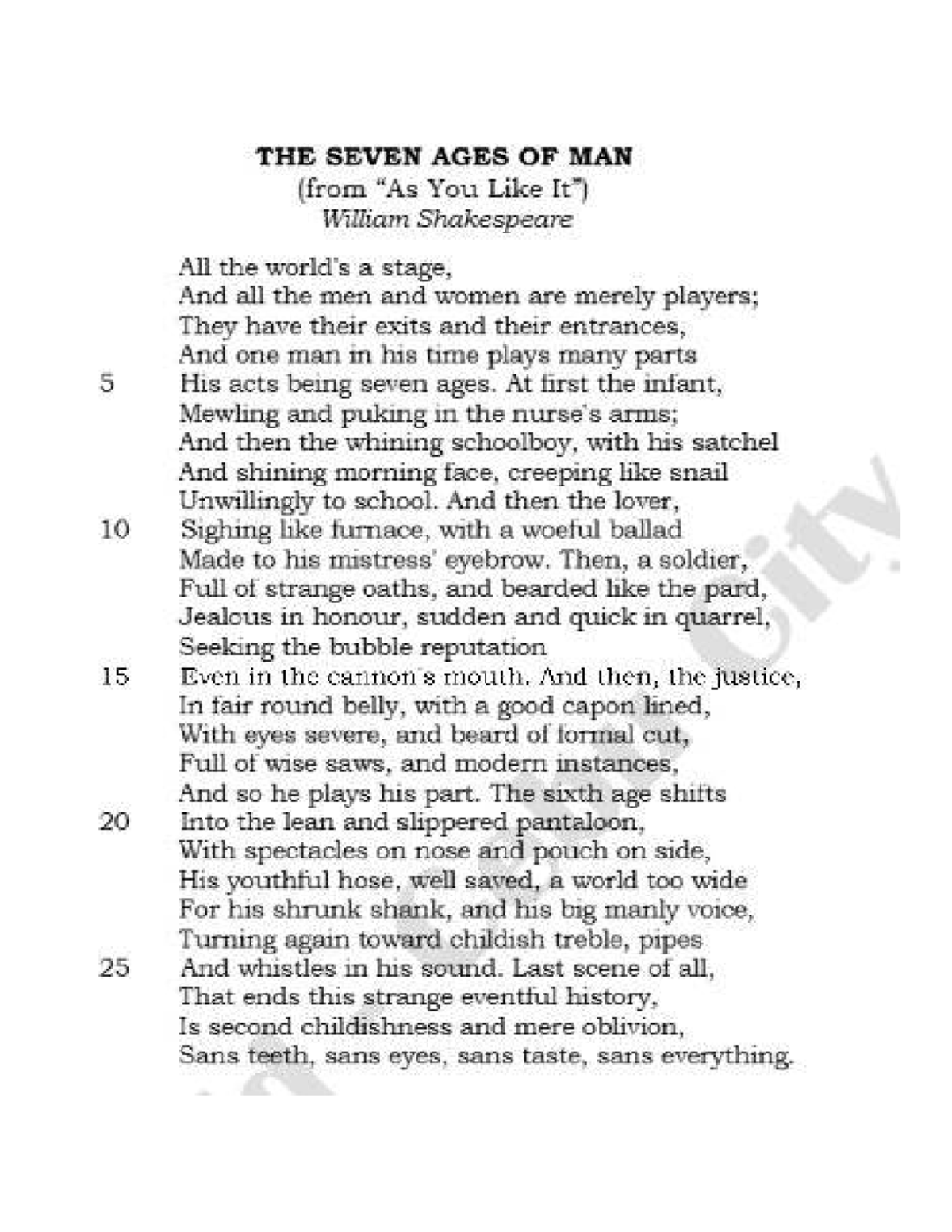 Shakespeare's "The Seven Ages of Man" Analysis - Studocu