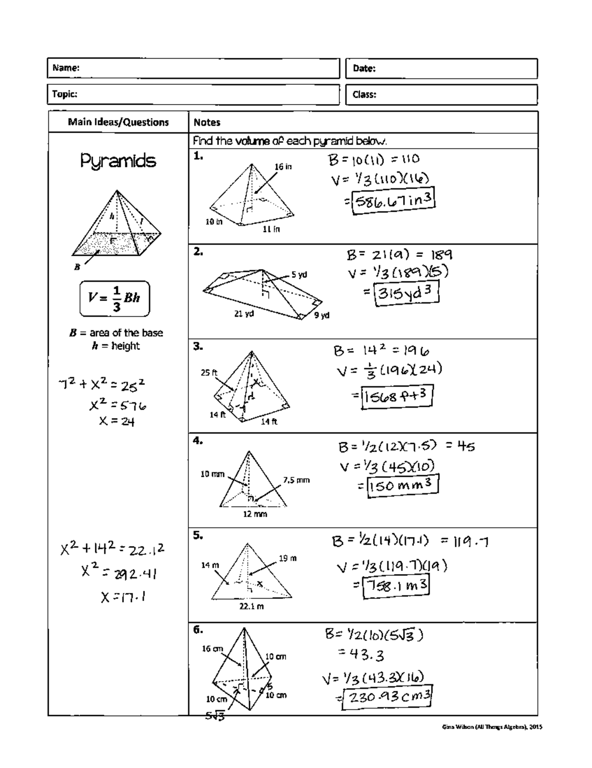 Volume of Pyramids and Cones Notes (Math 13.6) - Studocu