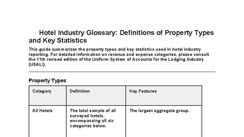 Hotel Industry Glossary: Property Types & Key Stats Overview - Studocu