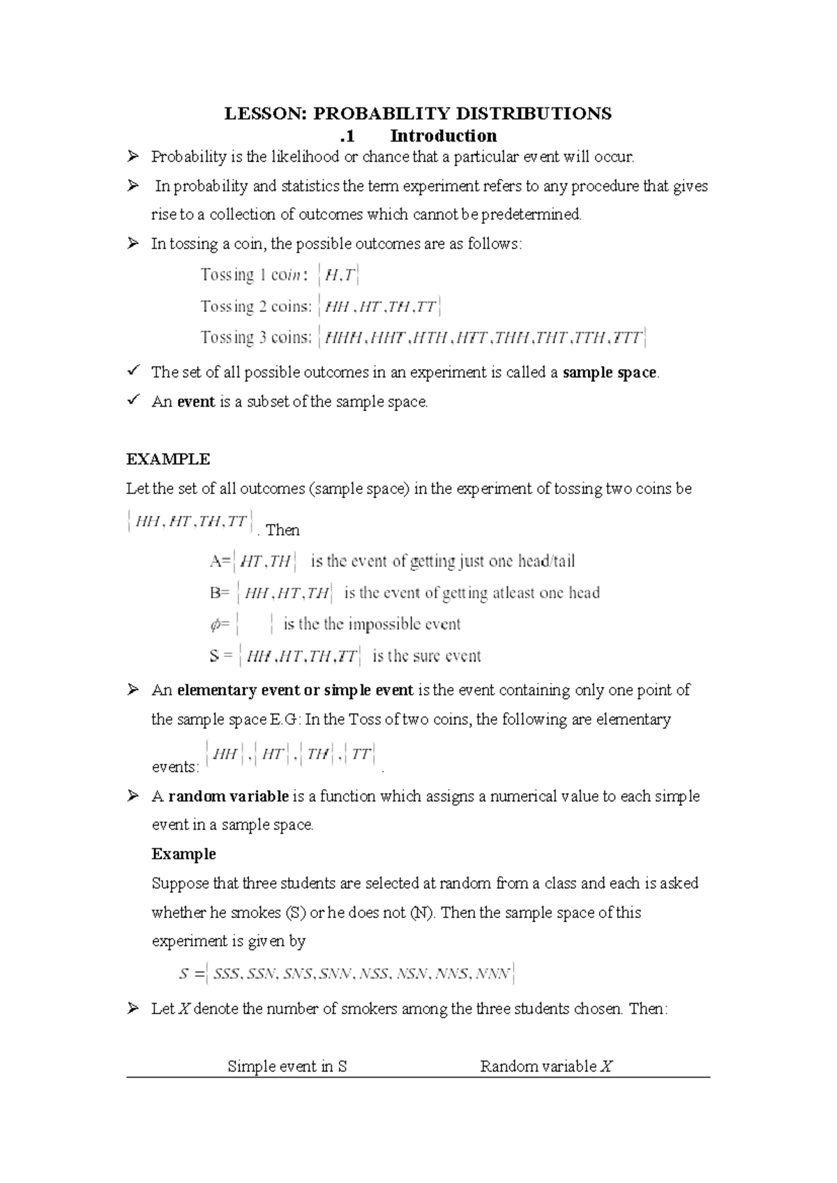 LESSON: PROBABILITY DISTRIBUTIONS - Course Outline & Content for ...